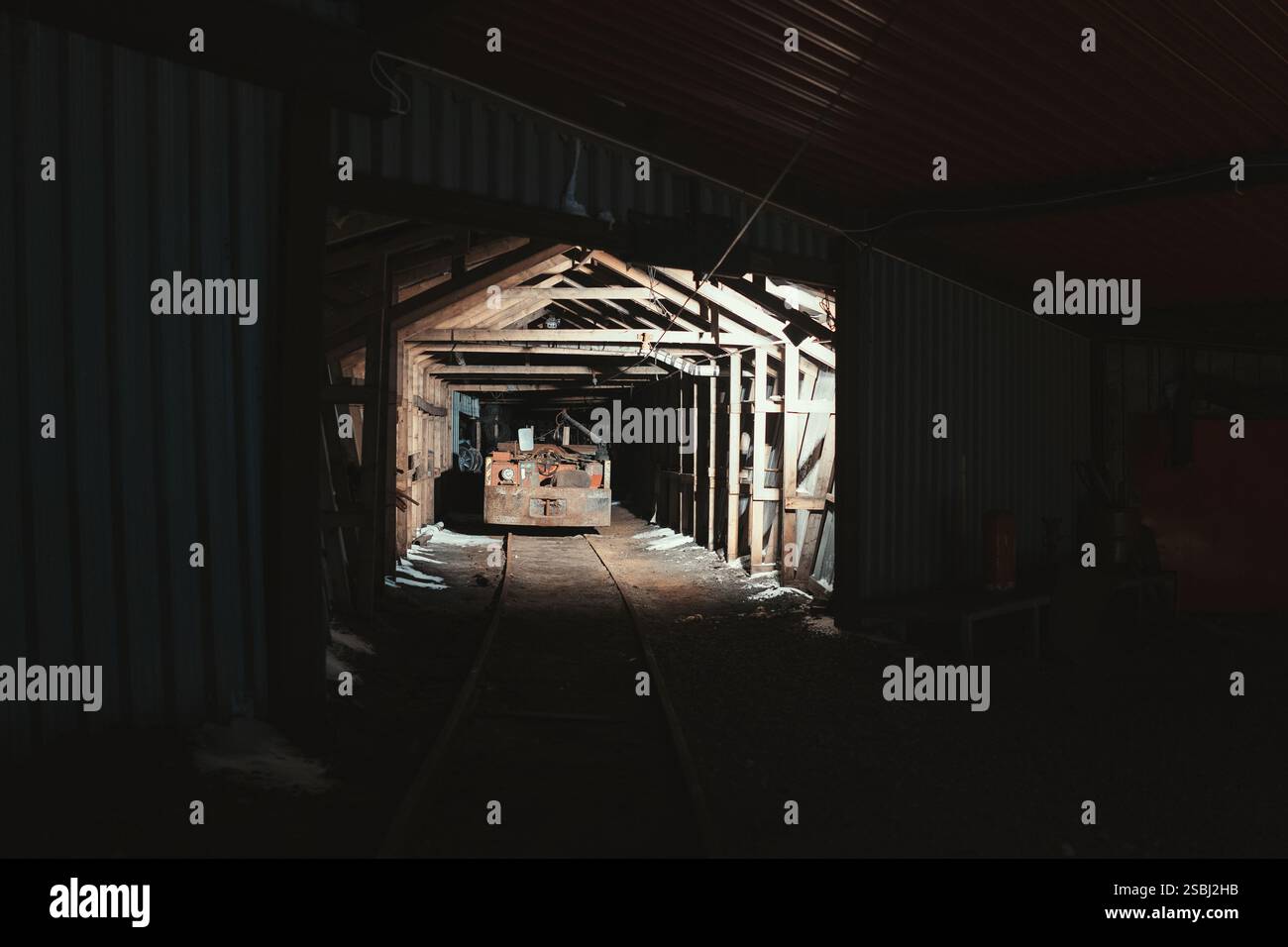 Minecart on rails in coal mines in Longyearbyen, Svalbard Stock Photo ...