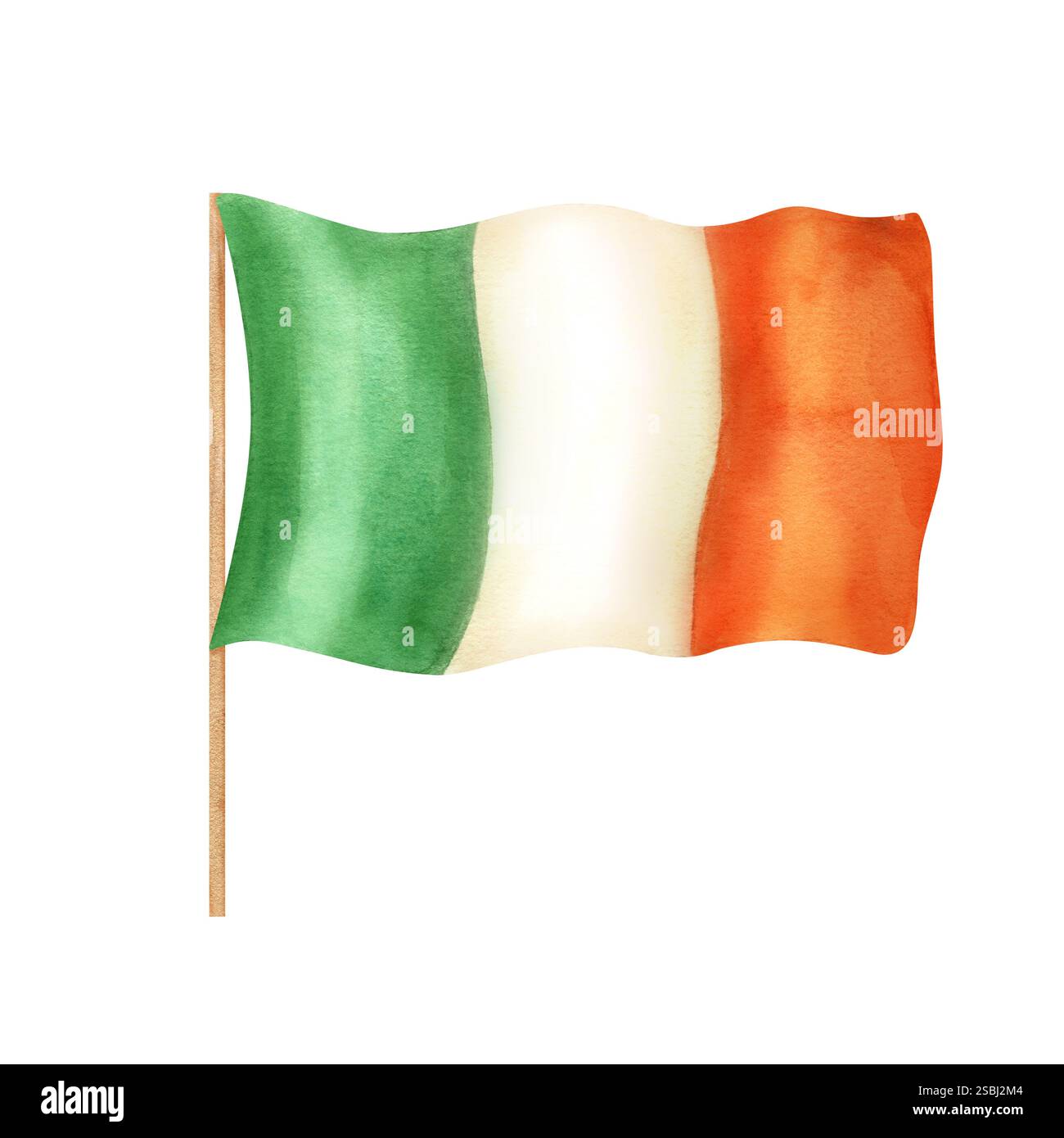 Waving national country flag on flagpole in green, white, orange colors ...