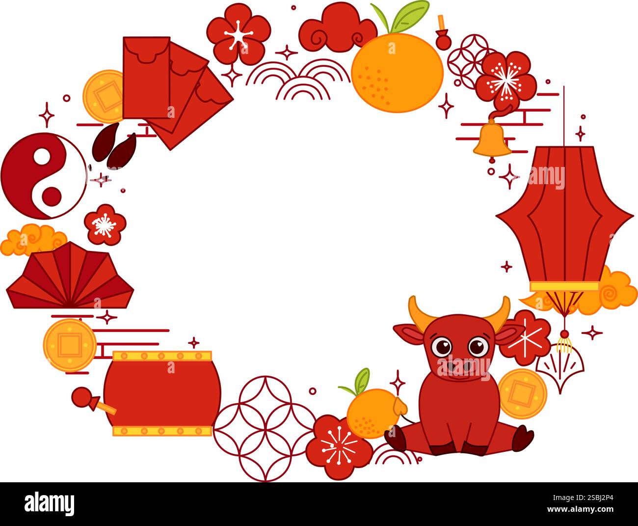 Chinese new year of bull 2033 oval frame template for your text. CNY ...