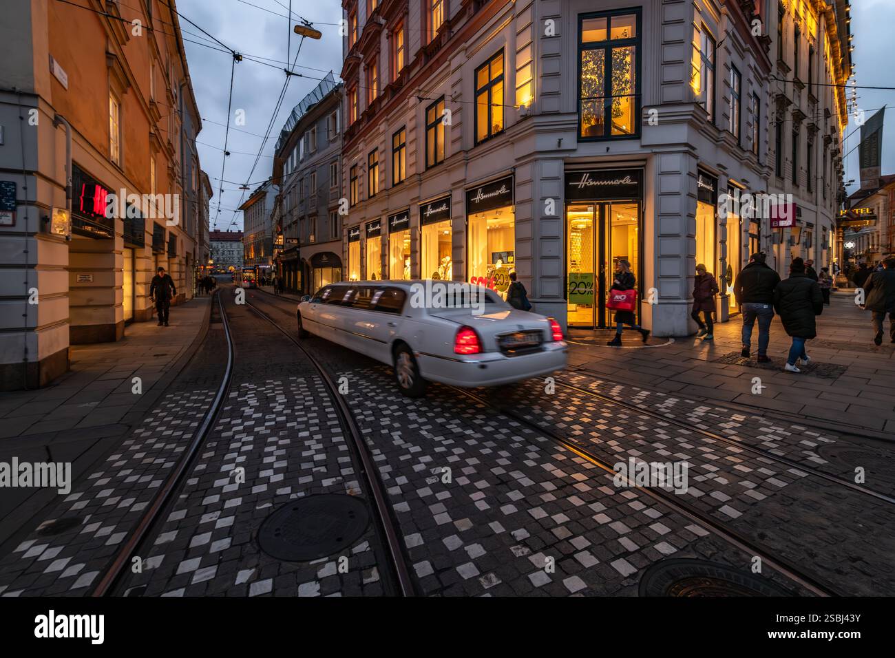 Evening color cloudy streets in cold winter city of Graz Austria 02 01 ...