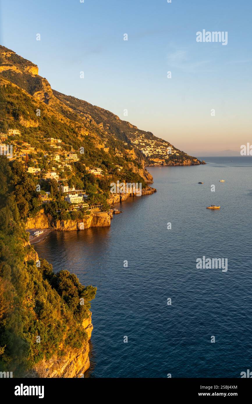 View southeast along the Amalfi Coast in golden sunset light from ...