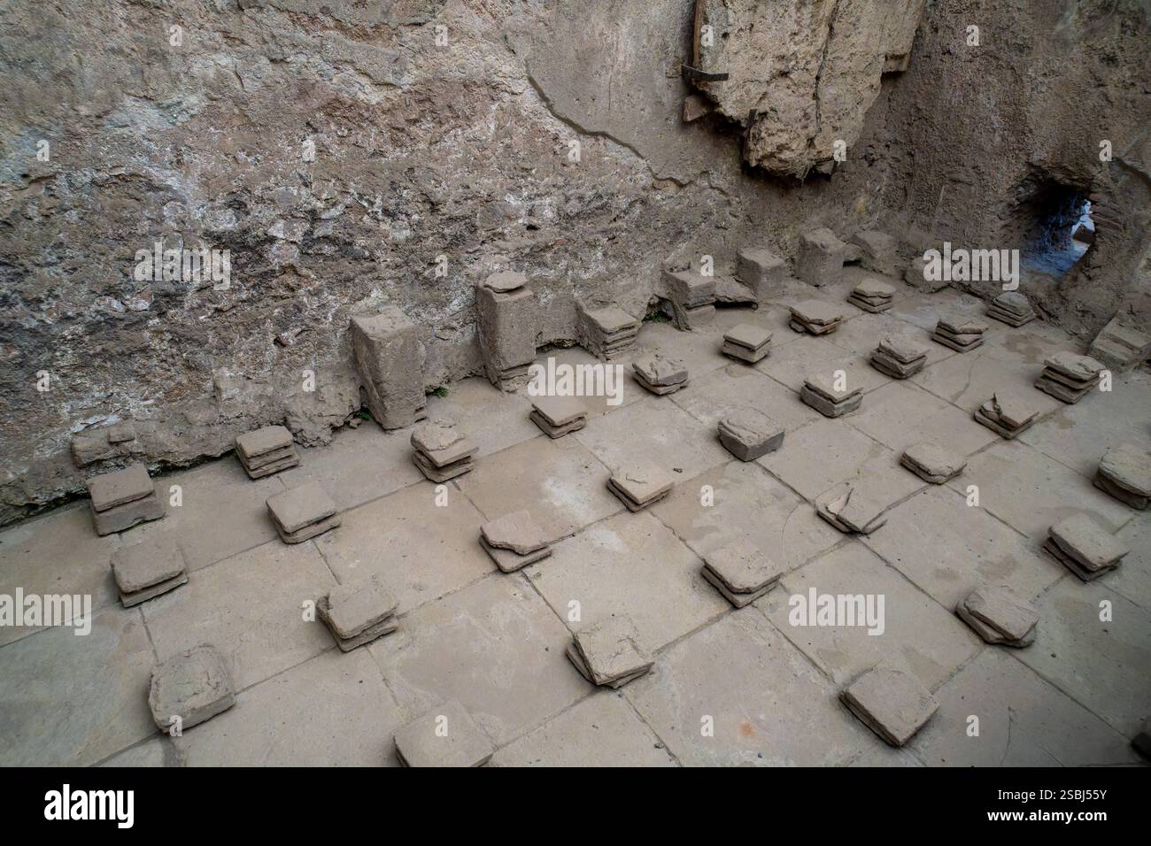The hypocaust floor supports in the tepidarium in the Stabian Baths in ...