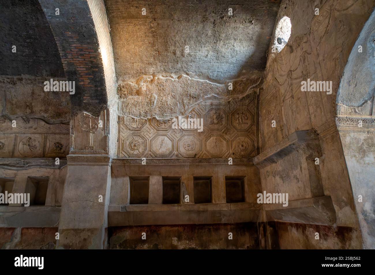 Carved vaulted ceiling of the apodyterium of the Stabian Baths in the ...