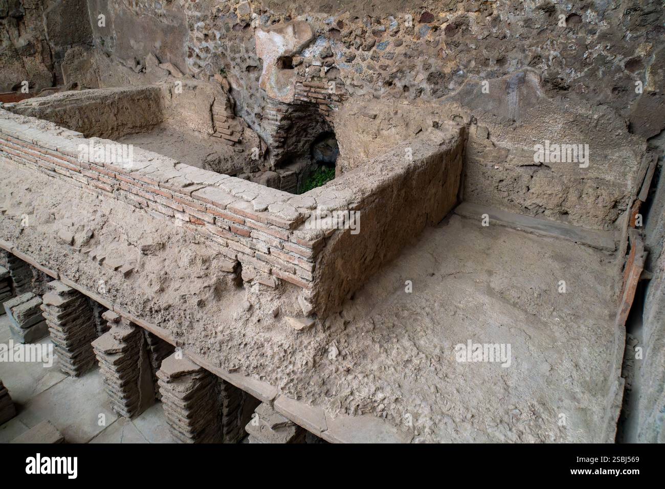 The hypocaust floor supports in the tepidarium in the Stabian Baths in ...