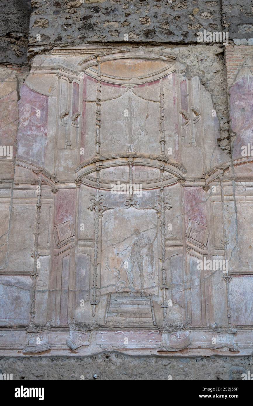 Detail of the stucco wall of the nymphaeum of the Stabian Baths in the ...