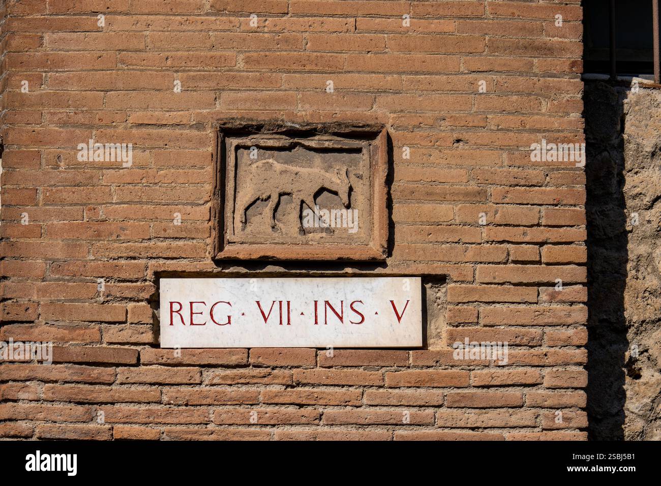 A bas relief sculpture of a goat above a marble Region VII Insula 5 ...