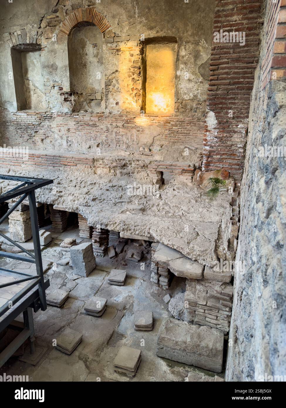 The hypocaust floor supports in the calidarium in the Stabian Baths in ...