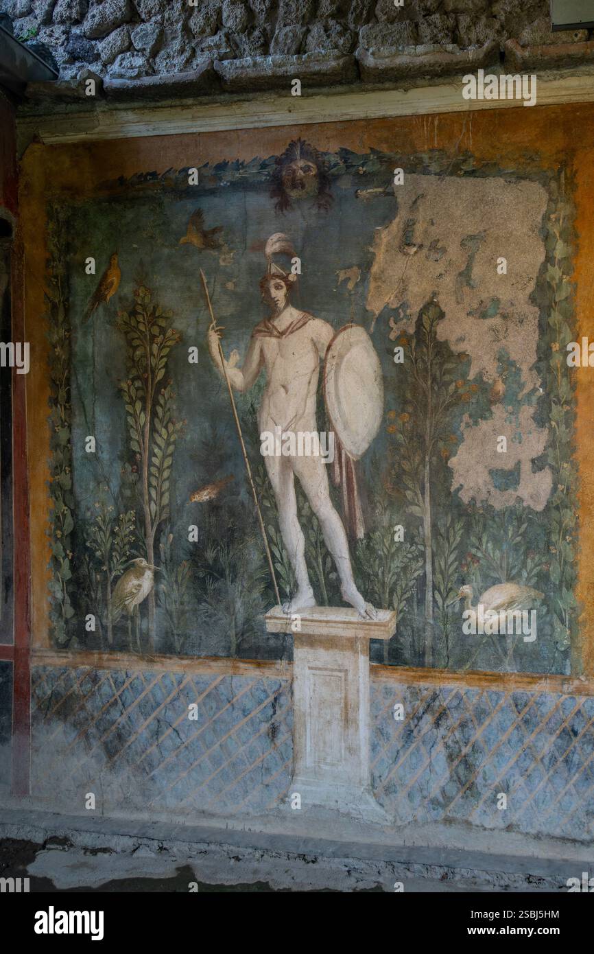 The deity Mars in a colorful fresco in the House of Venus in the Shell ...
