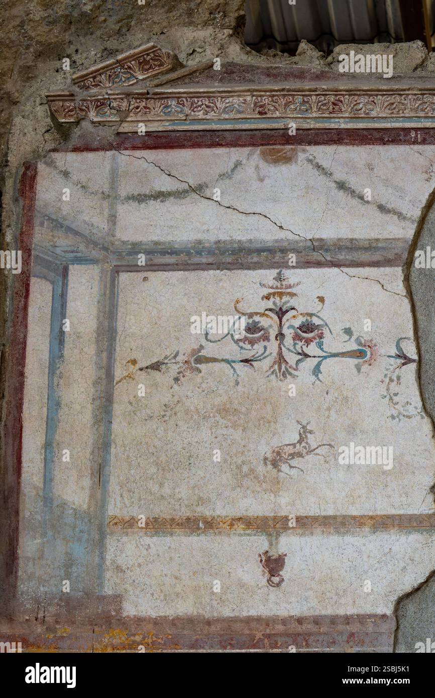 Colorful frescoes in the House of the Lararium of Achilles, Building I ...