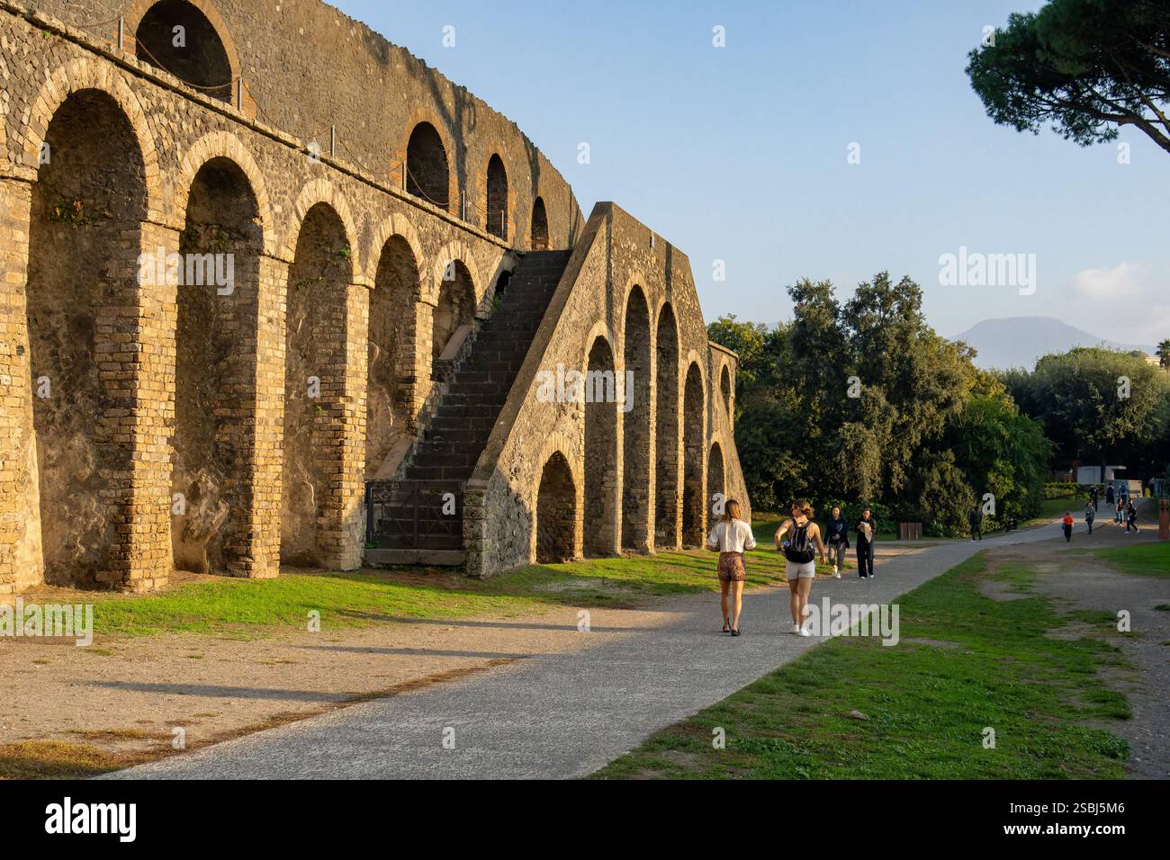 The exterior of the Amphitheater of Pompeii in the ancient Roman ruins ...