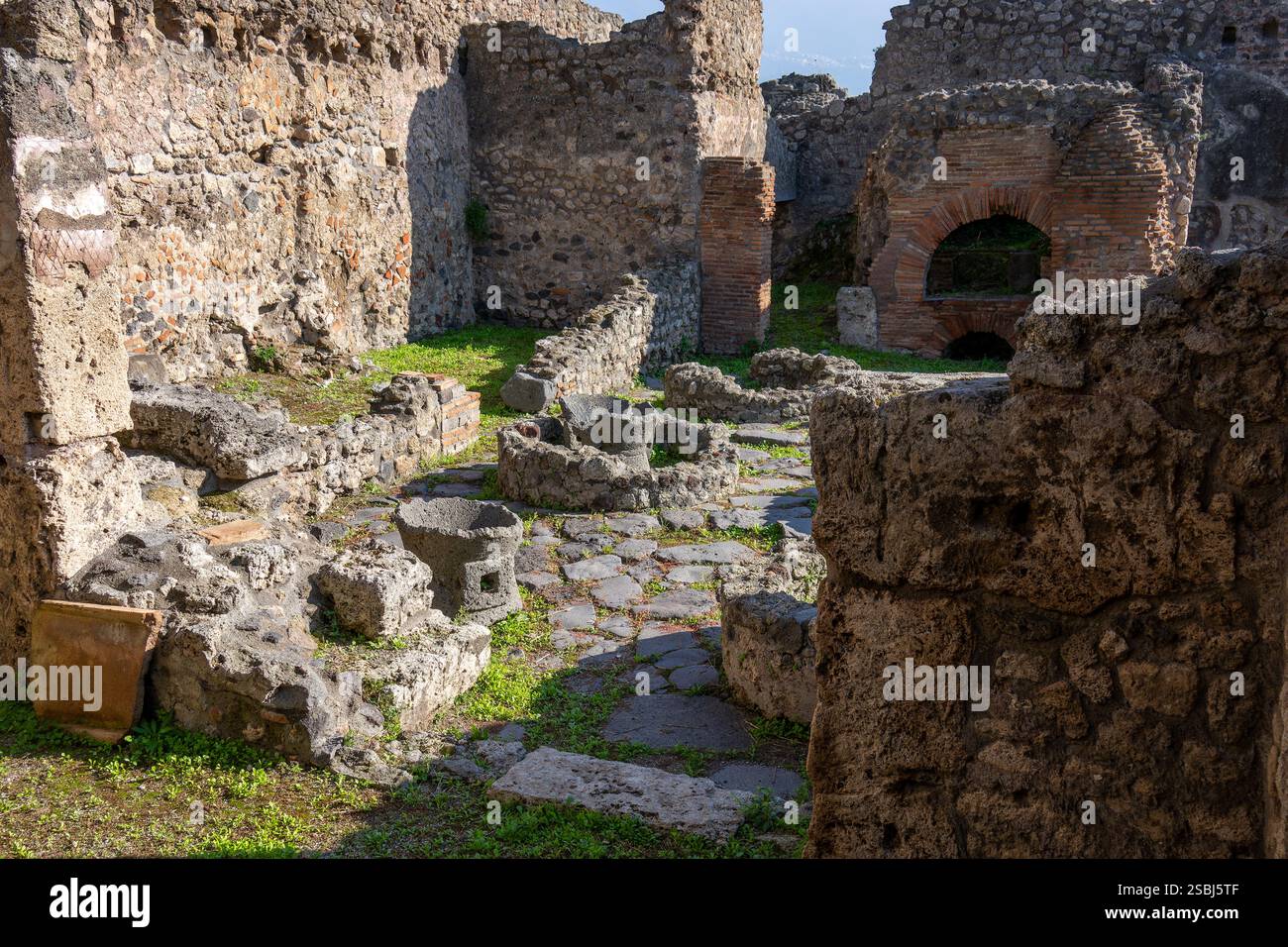 Ruins of a pastry bakery, I.4.12, in the ancient Roman ruins of Pompeii ...