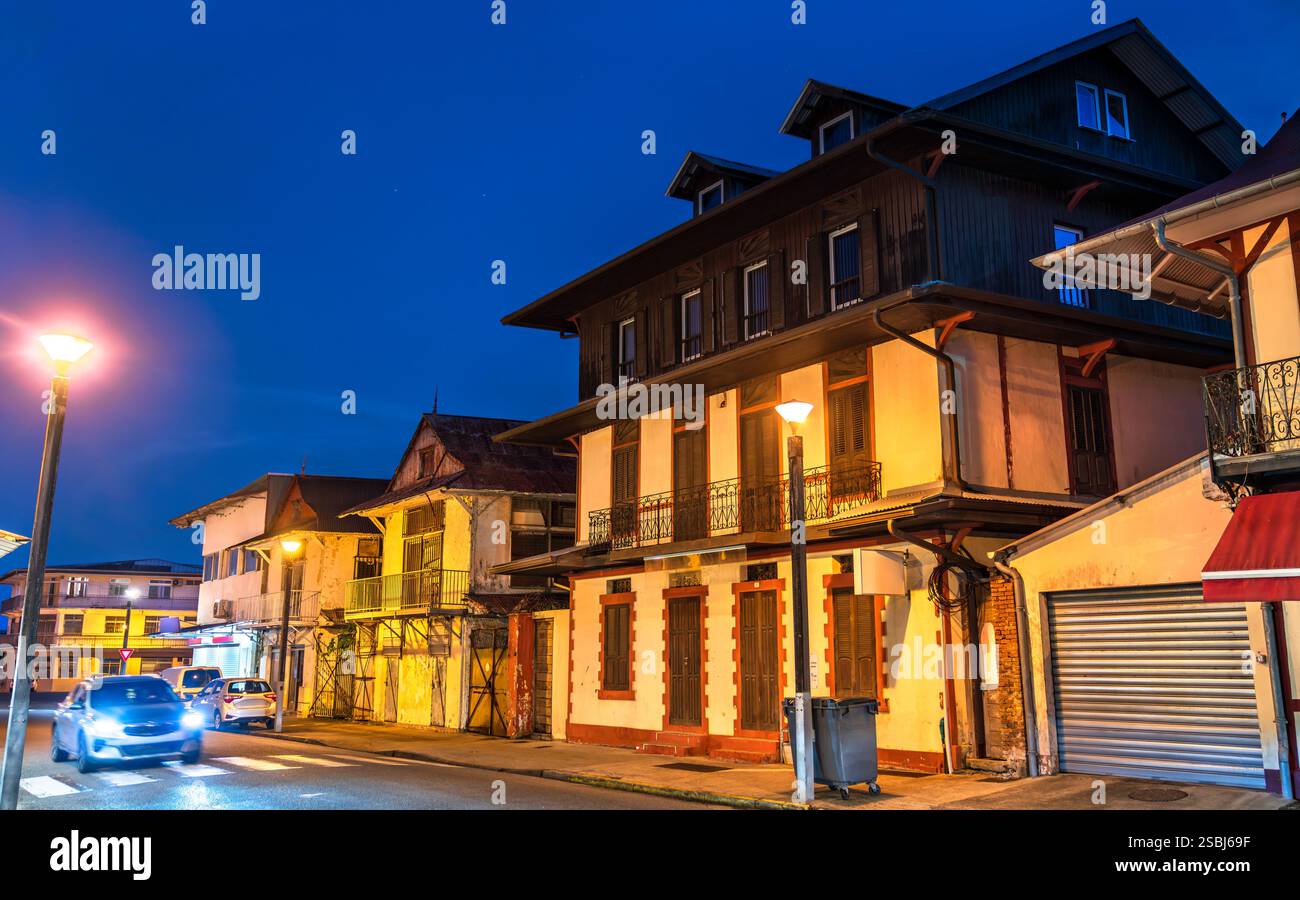 Traditional architecture of the old town of Cayenne, the capital of ...