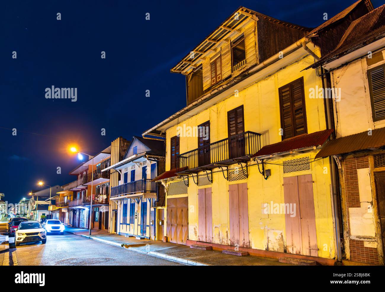 Traditional architecture of the old town of Cayenne, the capital of ...