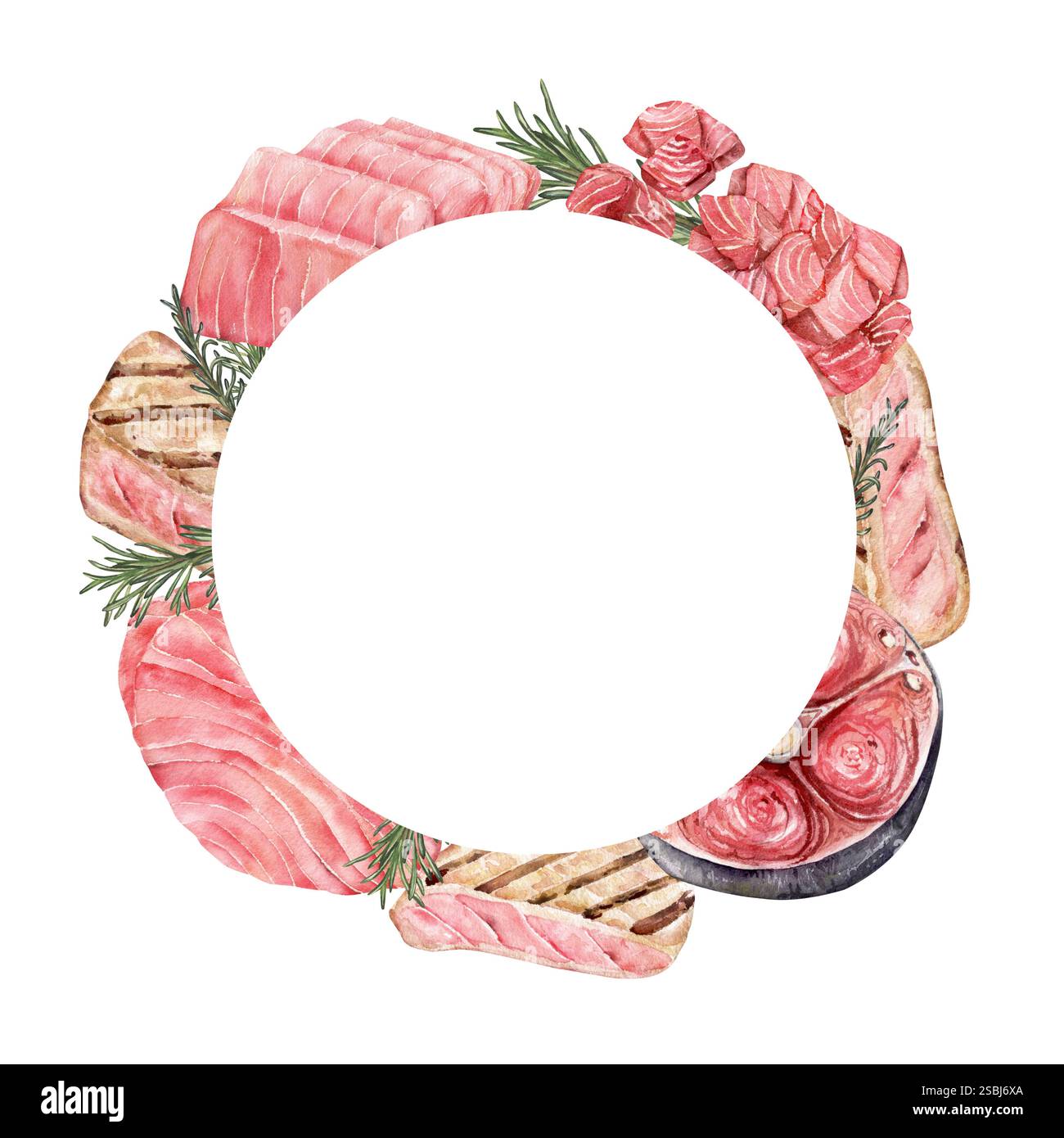Watercolor seafood frame with tuna Stock Photo - Alamy