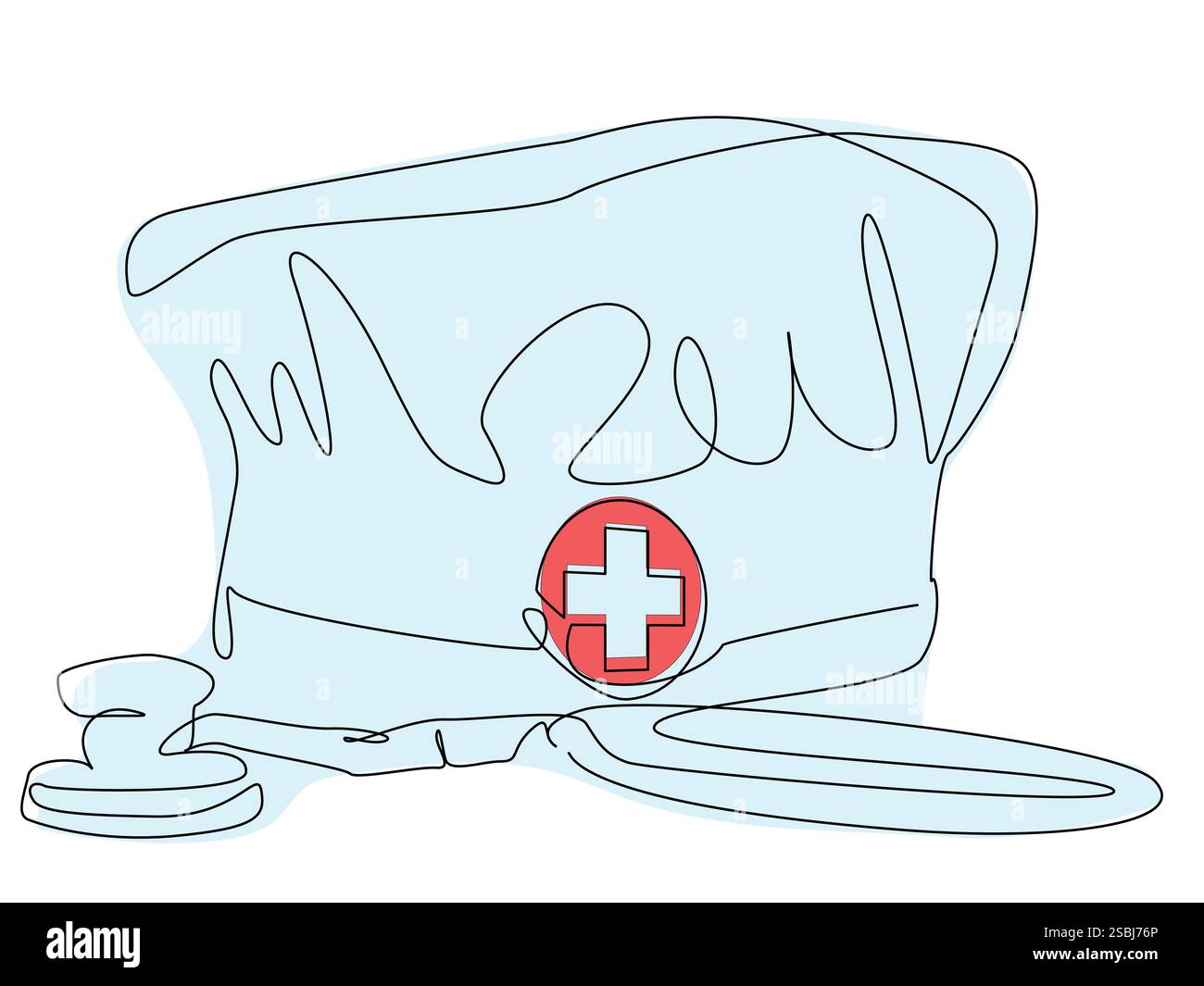 Simple Line Drawing of a Nurse's Cap and Stethoscope on a Light ...