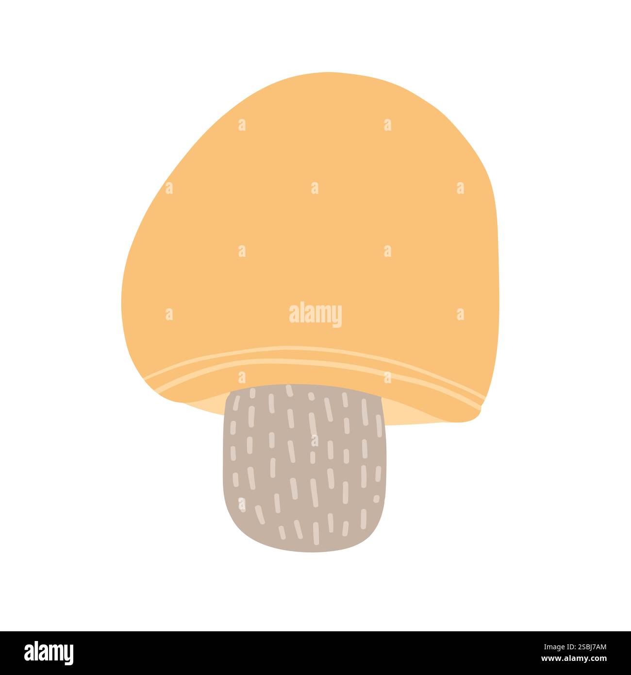 Illustration of a yellow mushroom with rounded cap and a textured brown ...