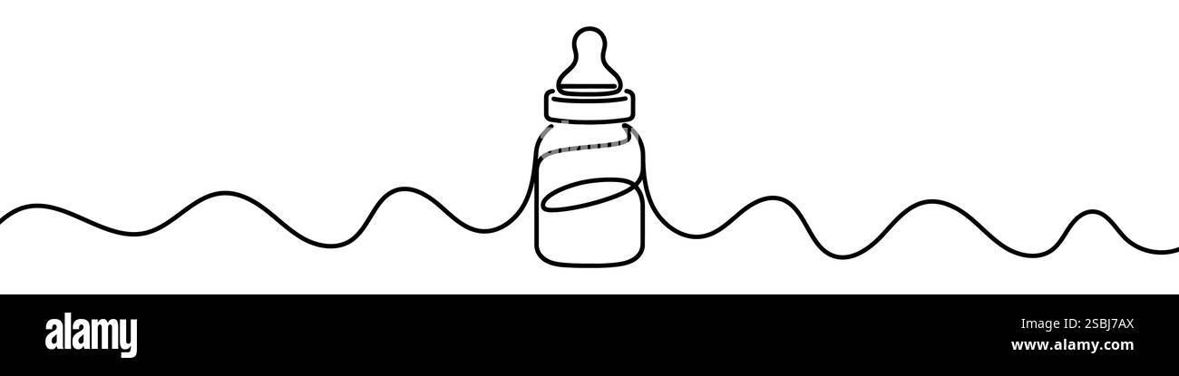 One continuous line illustration of a baby bottle, isolated on white ...