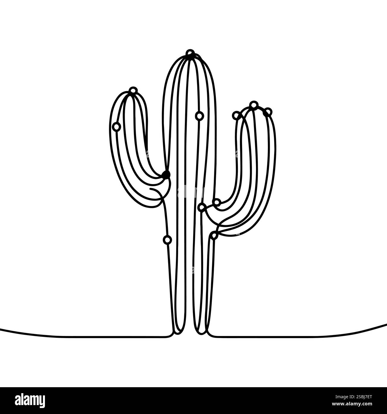 One continuous line illustration of a cactus, isolated on white ...