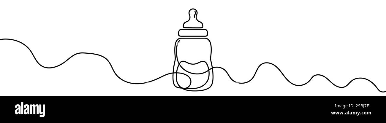 One continuous line illustration of a baby bottle, isolated on white ...