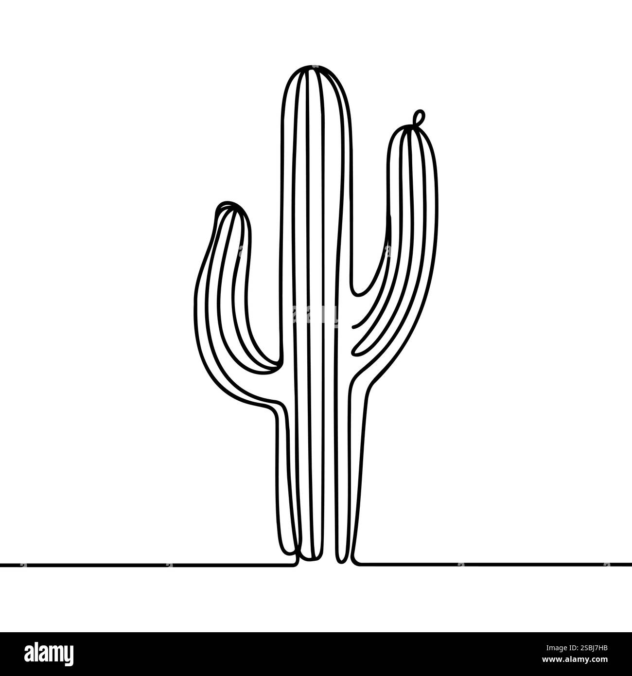 One continuous line illustration of a cactus, isolated on white ...