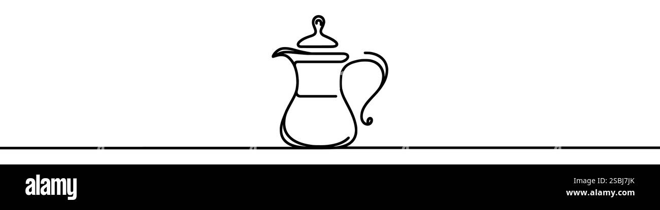 Minimalist continuous line drawing of a traditional arabic dallah ...