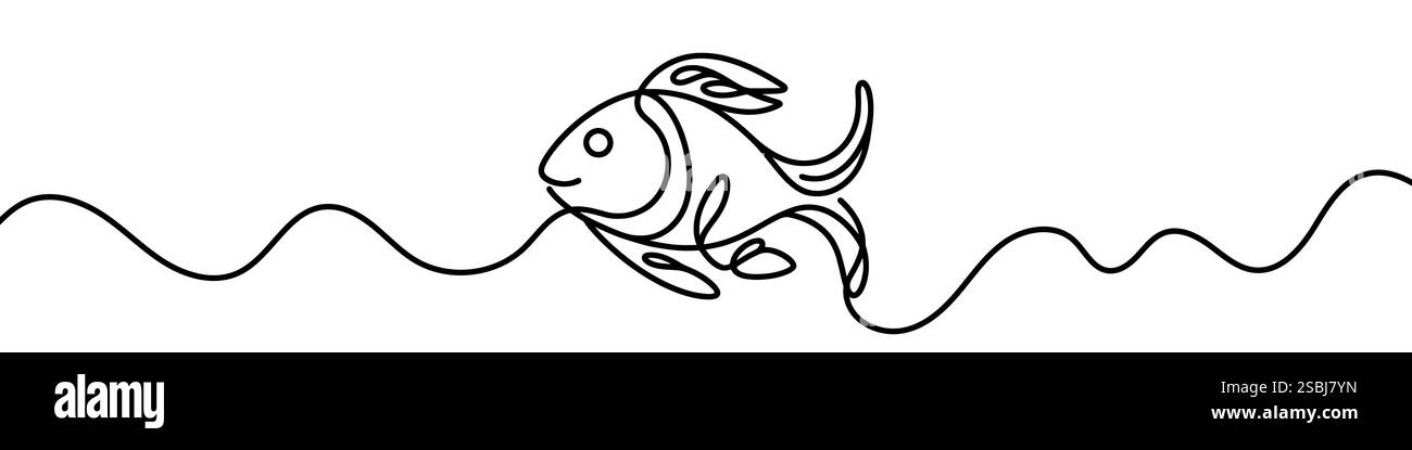 Minimalist vector illustration representing a fish swimming, drawn with ...