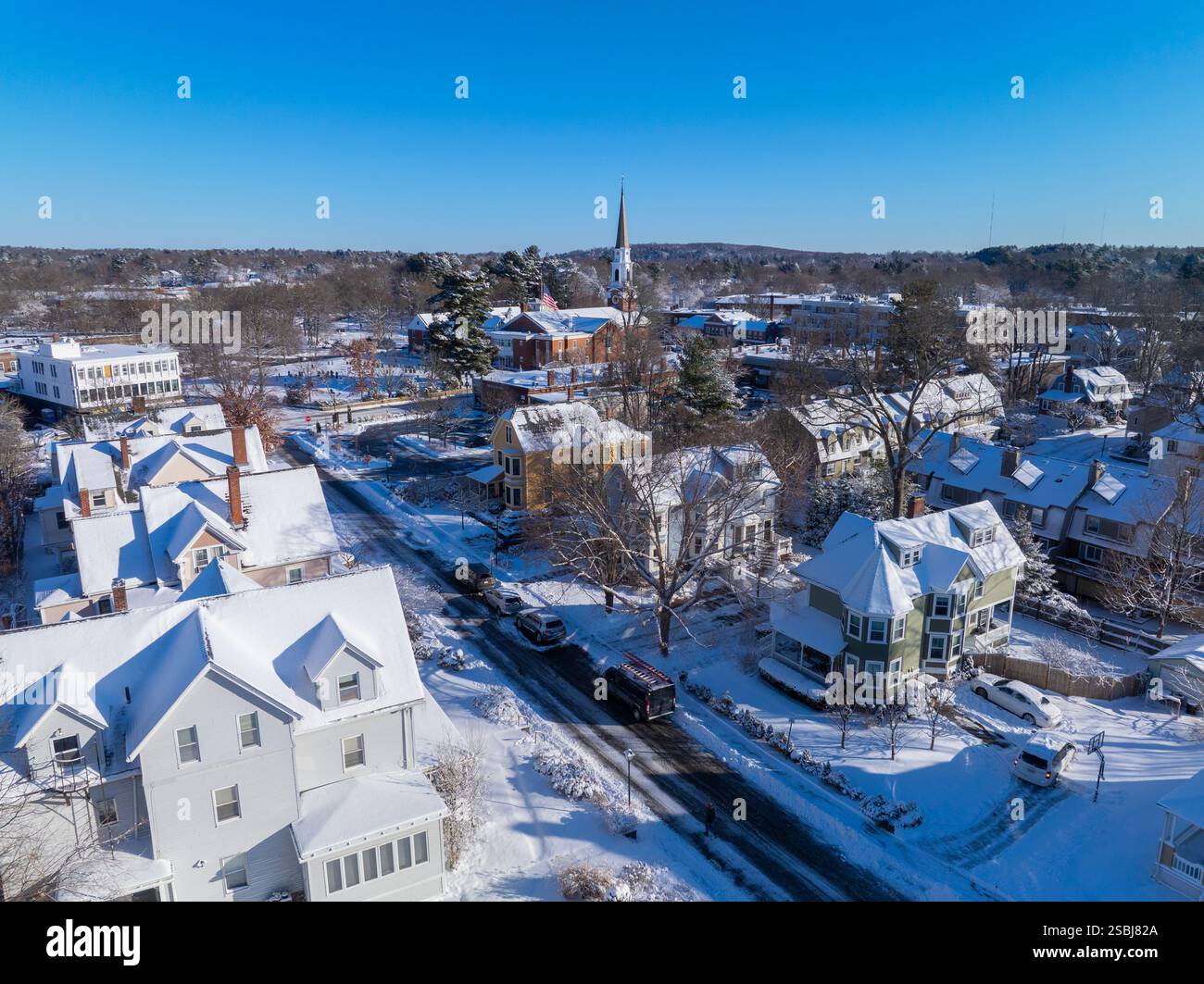 Historic residential houses aerial view in winter in historic town ...