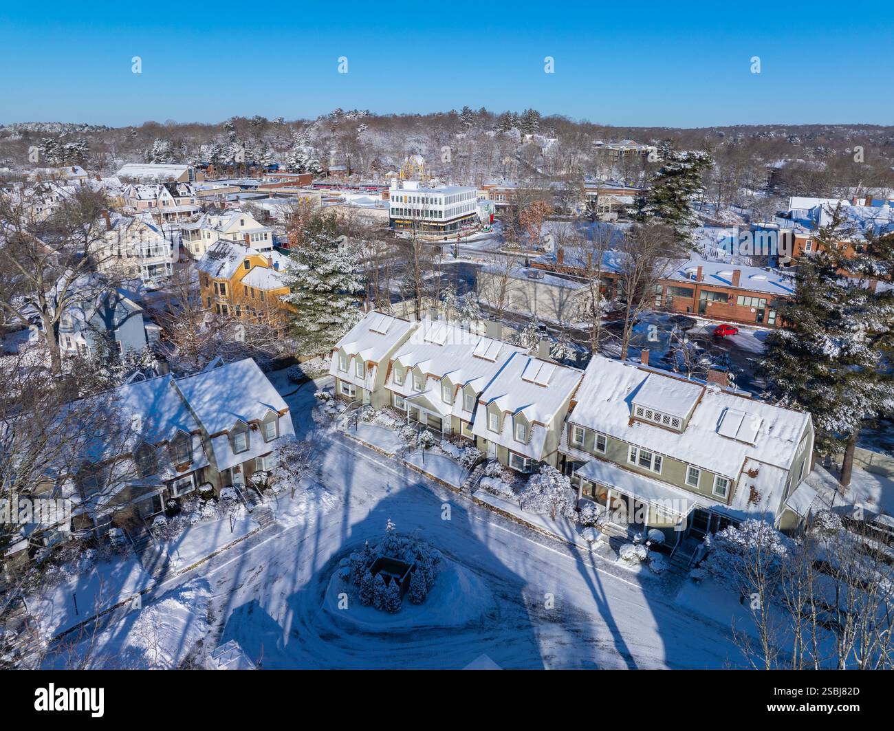 Historic residential houses aerial view in winter in historic town ...