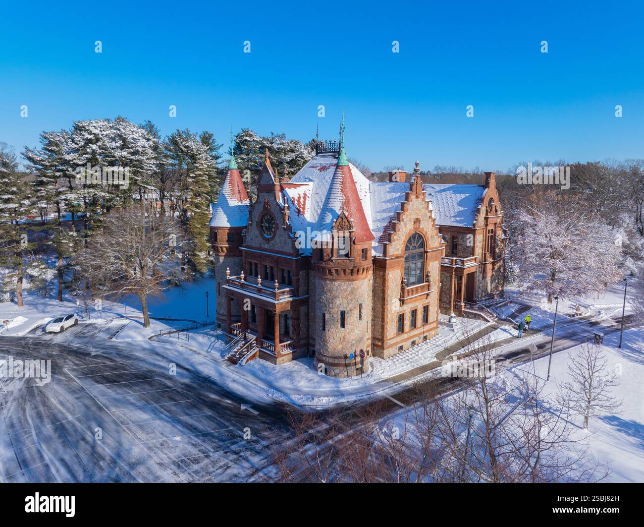 Town Hall aerial view in winter at 525 Washington Street in historic ...