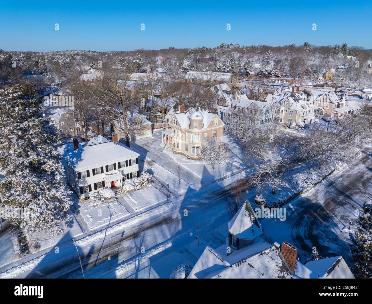 Historic residential houses aerial view in winter in historic town ...