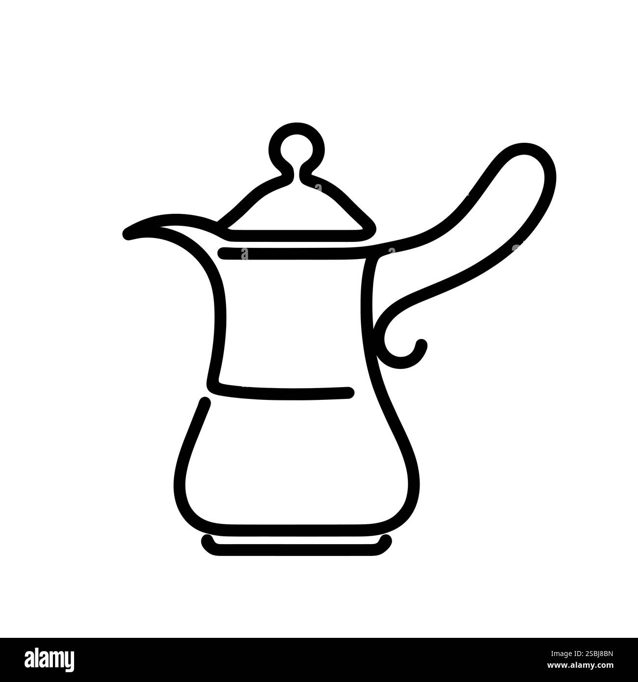 Linear coffee pot icon. Black and white image of a hand-drawn ...