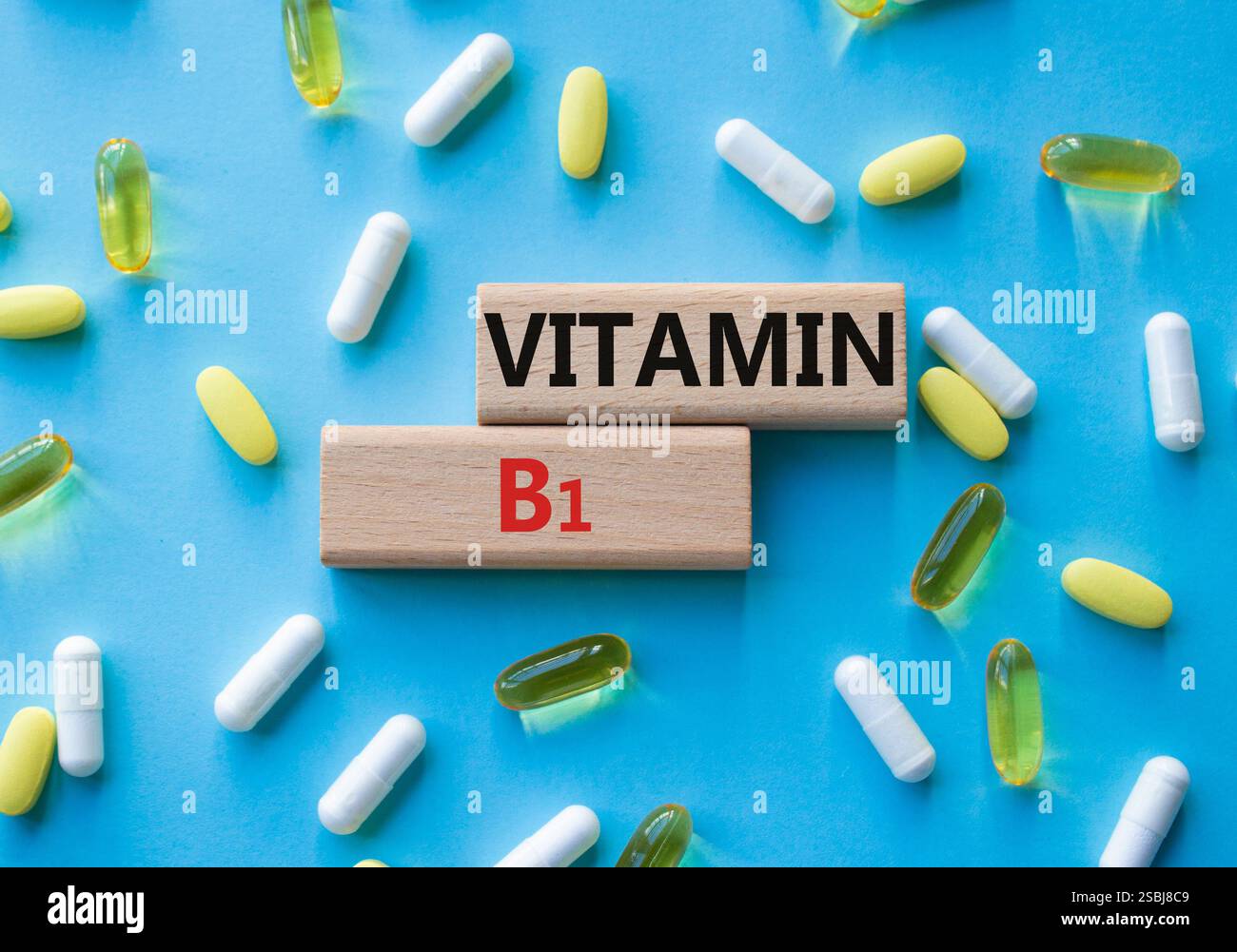 Vitamin B1 symbol. Concept word Vitamin B1 on wooden blocks. Beautiful ...