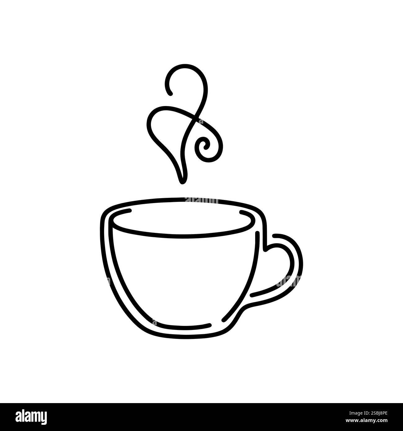 Linear icon of tea cup, isolated on white background. Black hand drawn ...