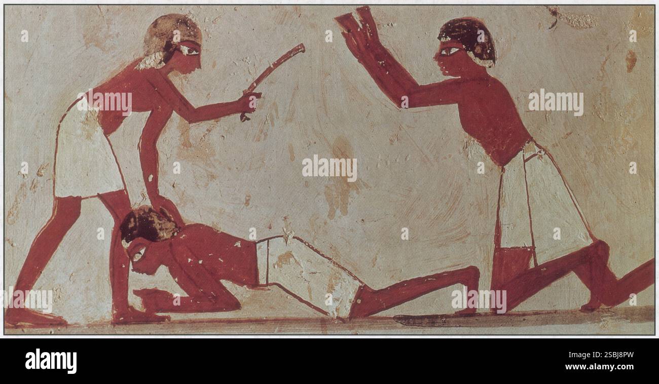 Fifteenth century fresco of an Egyptian foreman beating a slave from ...
