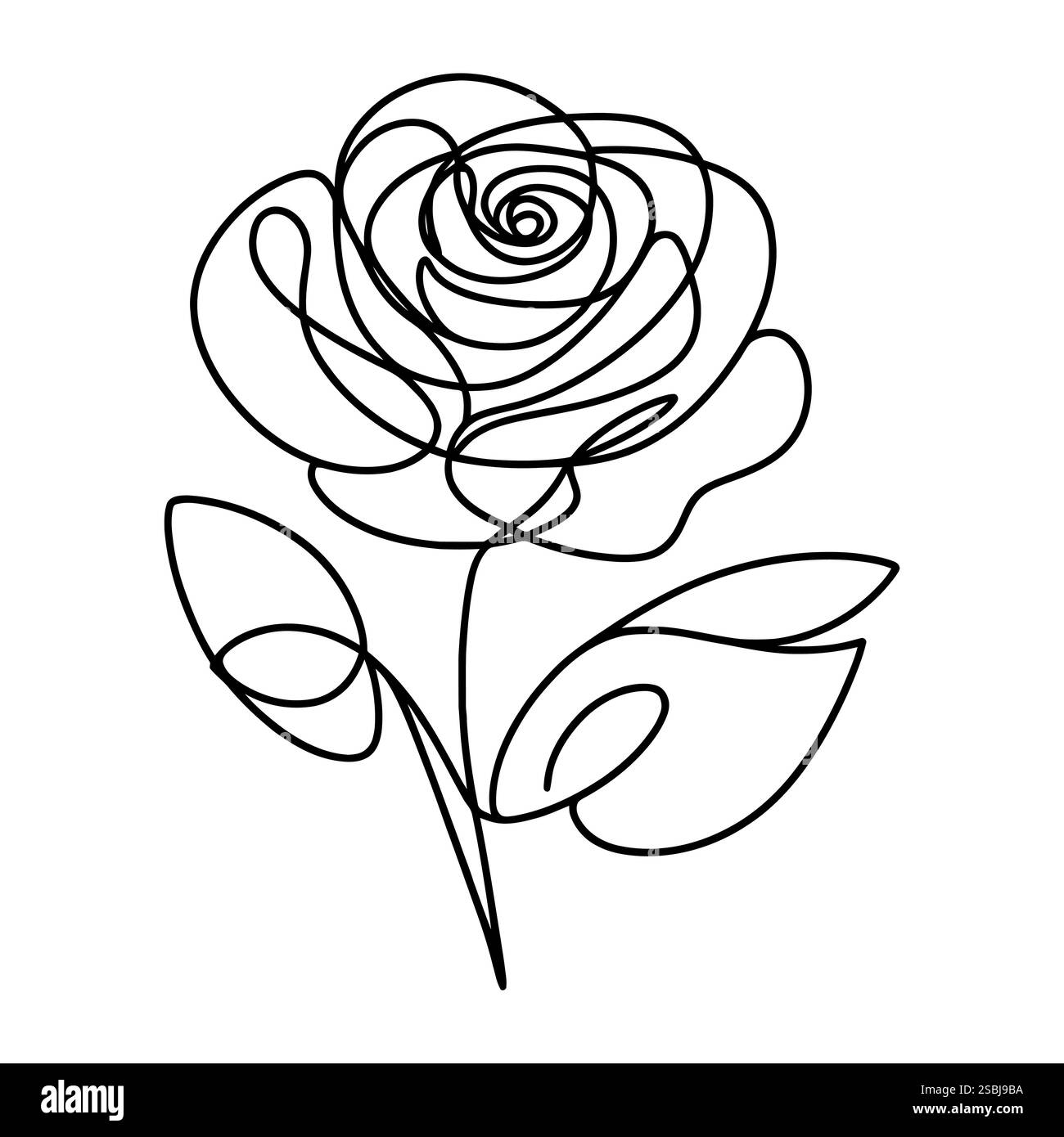 Linear rose icon. Black and white image of a hand-drawn rose flower ...