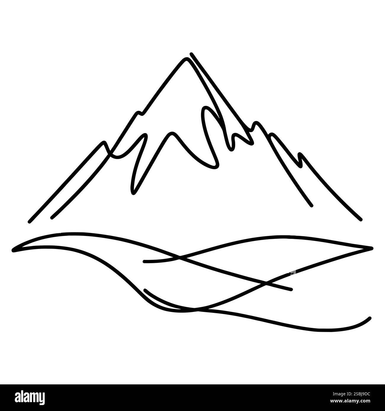 Linear mountains, isolated on white background. Black hand drawn ...