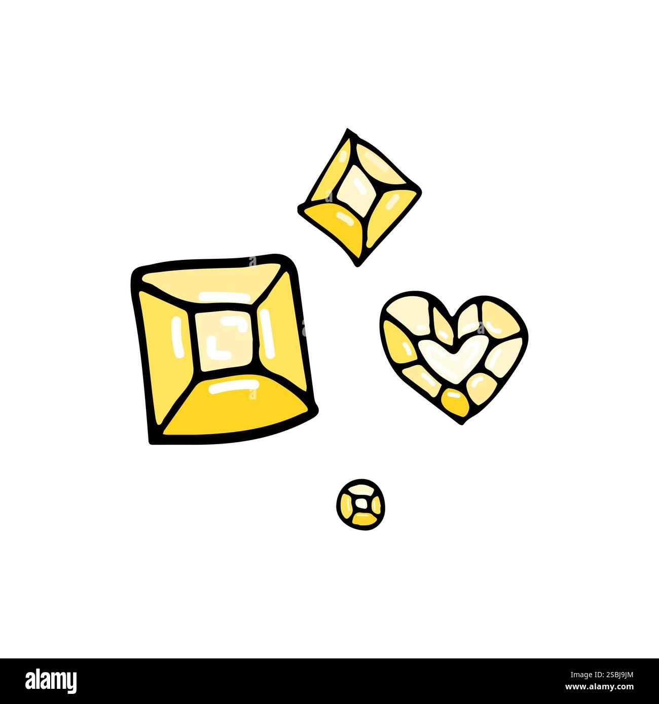Bright yellow gemstones in heart and square shapes. Sparkling jewels ...