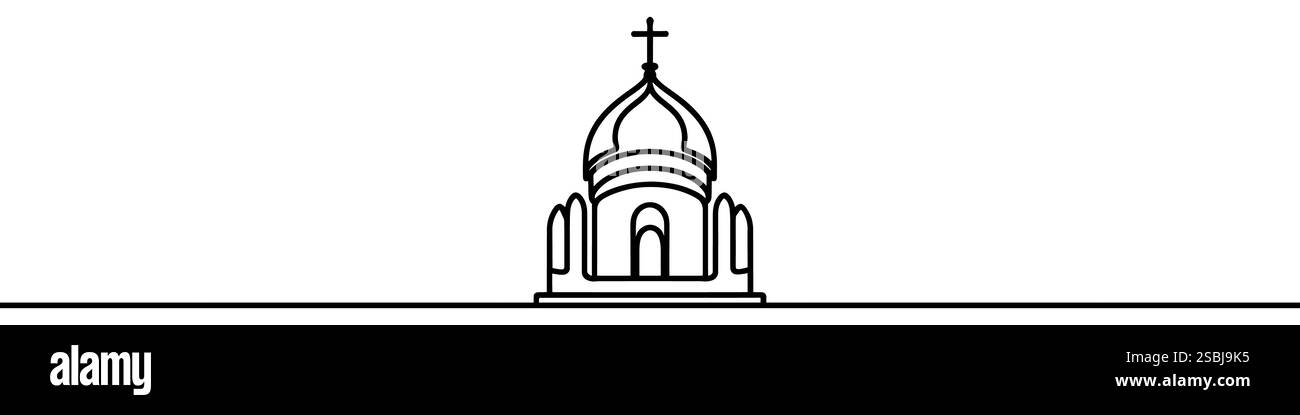 One continuous line illustration of a temple or church, isolated on ...