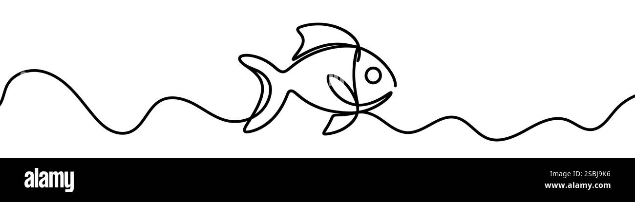 Minimalist vector illustration representing a fish swimming, drawn with ...