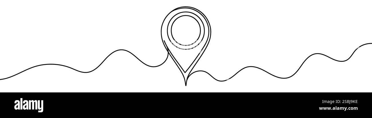 Single line is creating a location pin over a wavy road. Vector ...