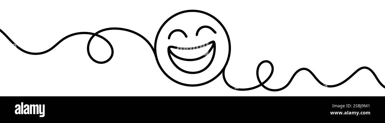 One continuous line illustration of a smiley face, isolated on white ...