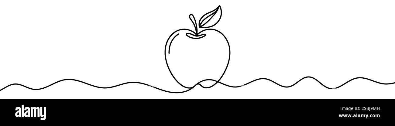 One continuous line illustration of an apple, isolated on white ...
