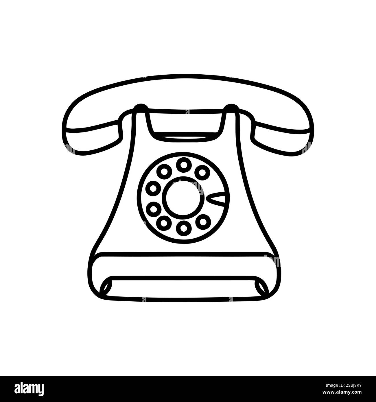 Linear landline phone icon, isolated on white background. Black hand ...