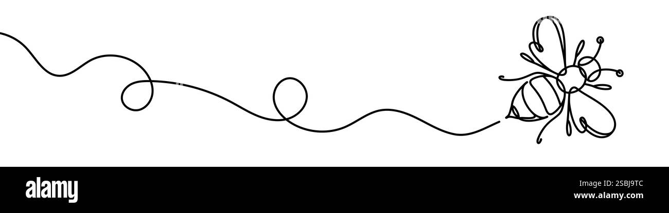 One continuous line illustration of a bee, isolated on white background ...