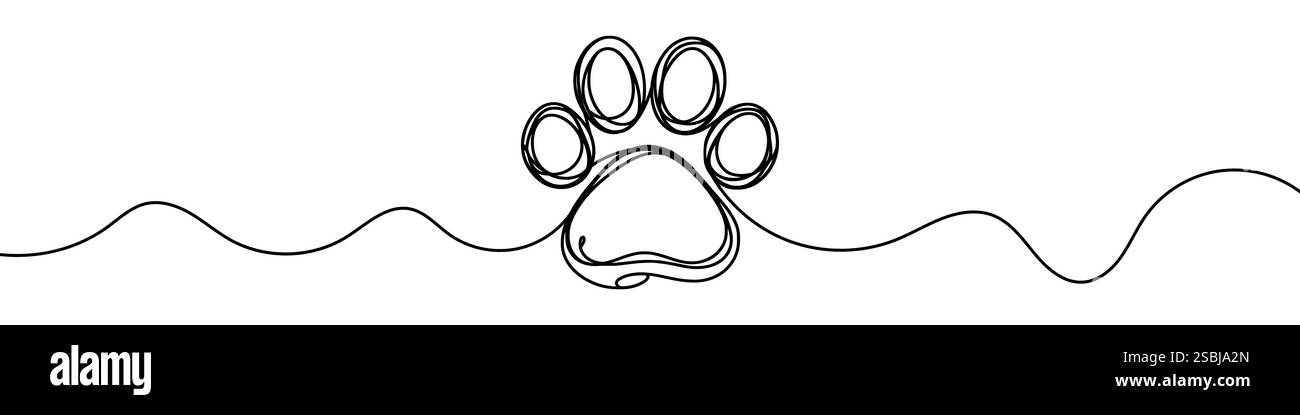 Continuous line drawing of animal footprint. One line drawing of a ...