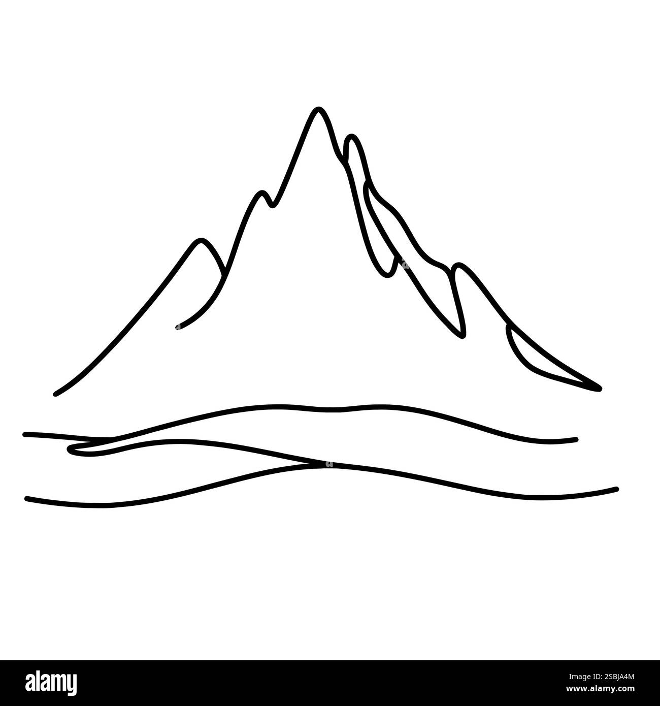 Linear mountains, isolated on white background. Black hand drawn ...