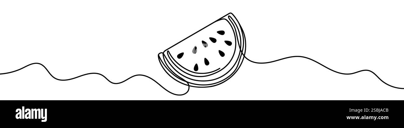 One continuous line illustration of a slice of watermelon, isolated on ...