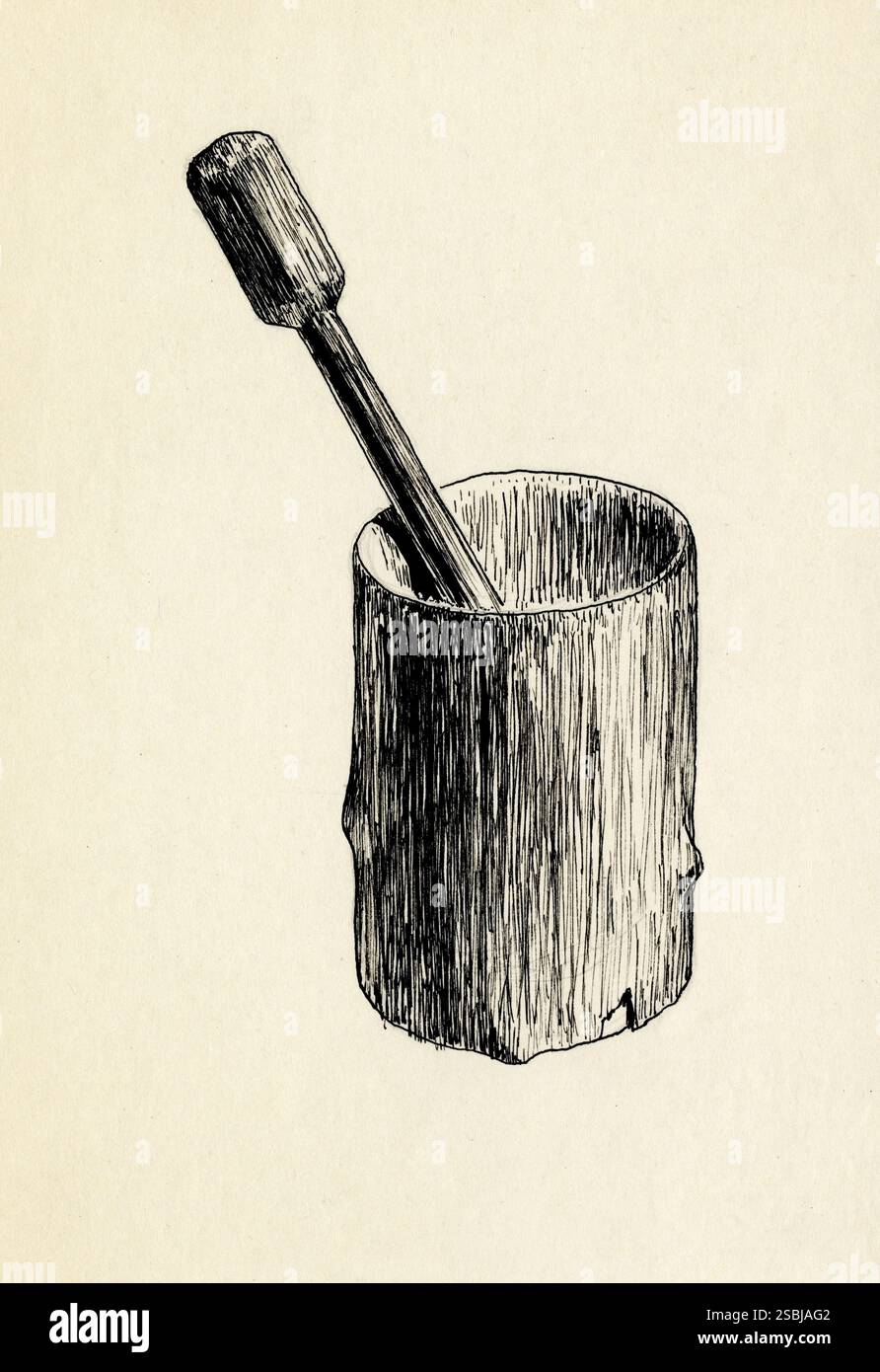 Drawing of a model of a Cherokee corn mortar and pestle, North Carolina ...