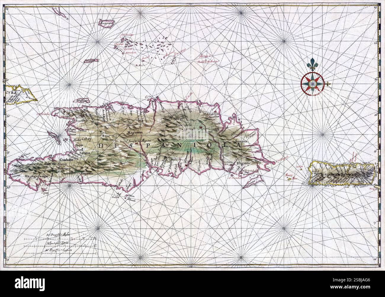 Nautical chart of Hispaniola and Puerto Rico by Johannes Vingboons ...