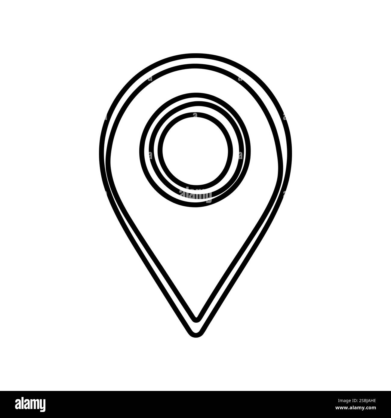 Linear location pin icon, isolated on white background. Black hand ...